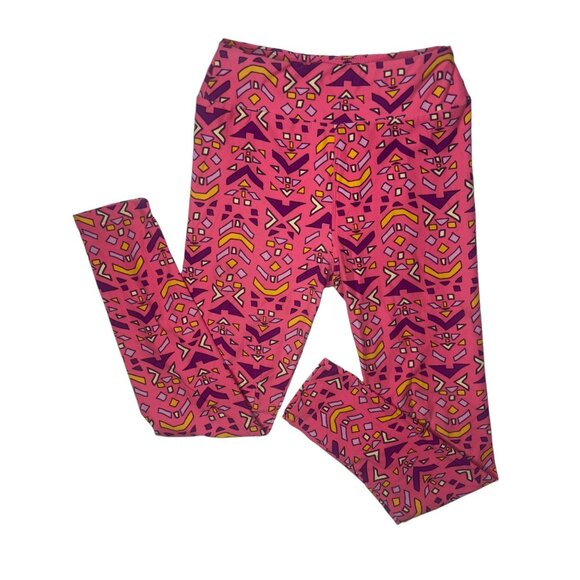 Lularoe Bottoms Tween Girls Lularoe Pink Geo Pattern Leggings